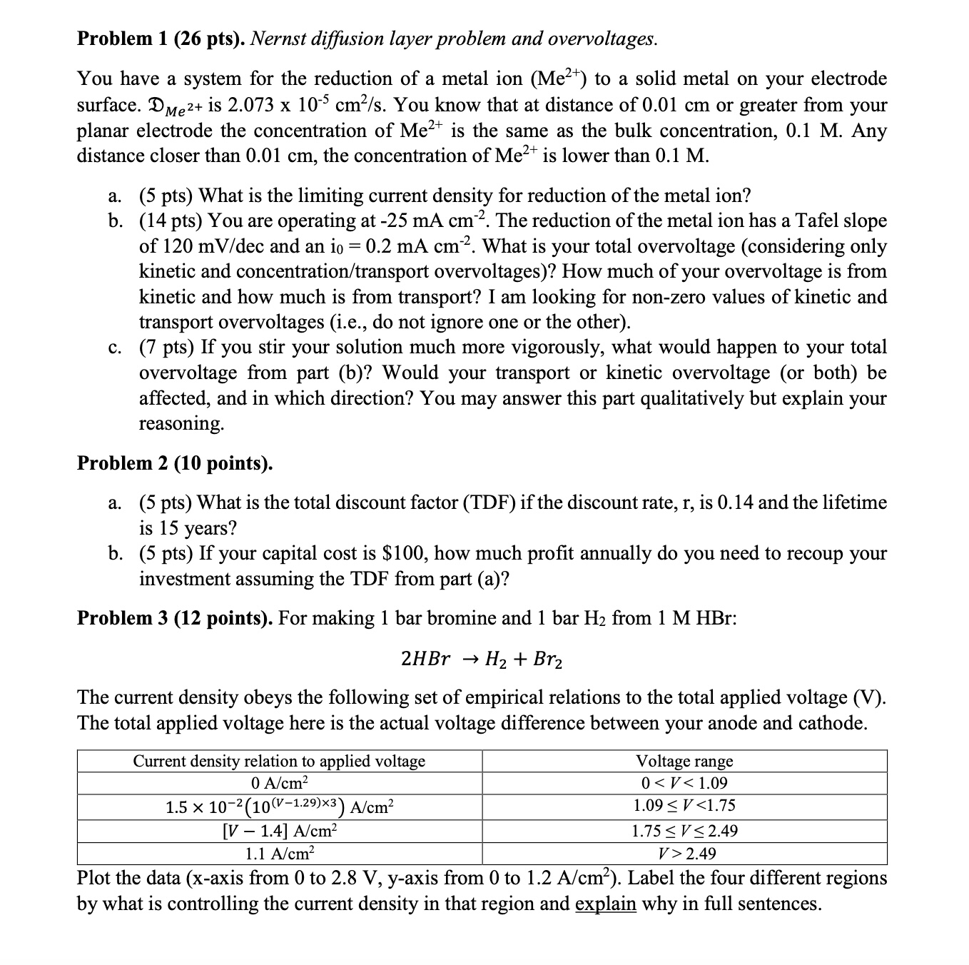Solved Problem 1 (26 pts). Nernst diffusion layer problem | Chegg.com