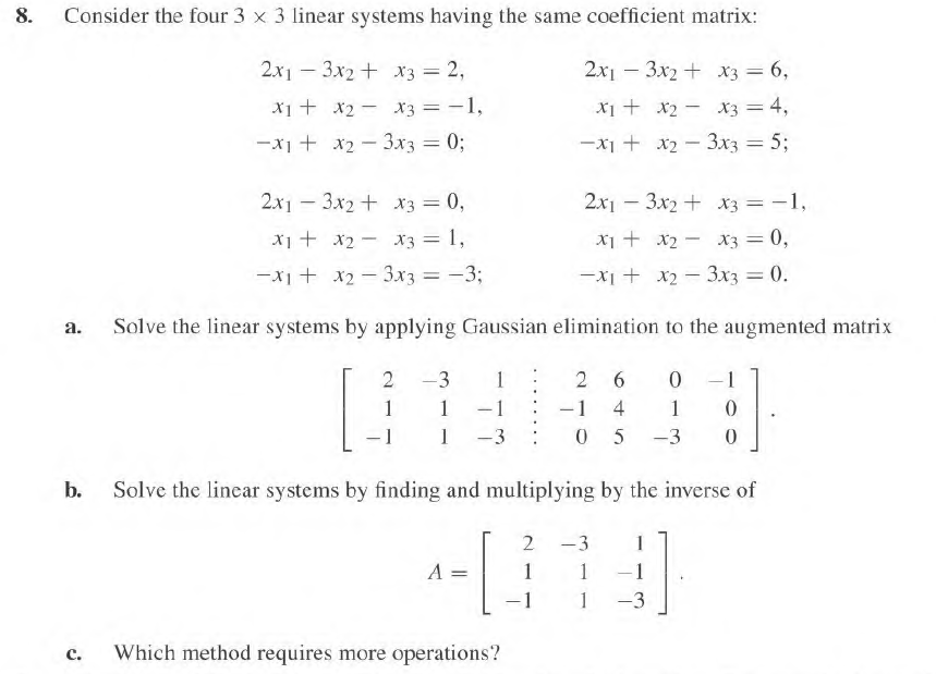 Solved Consider the four 3×3 linear systems having the same | Chegg.com