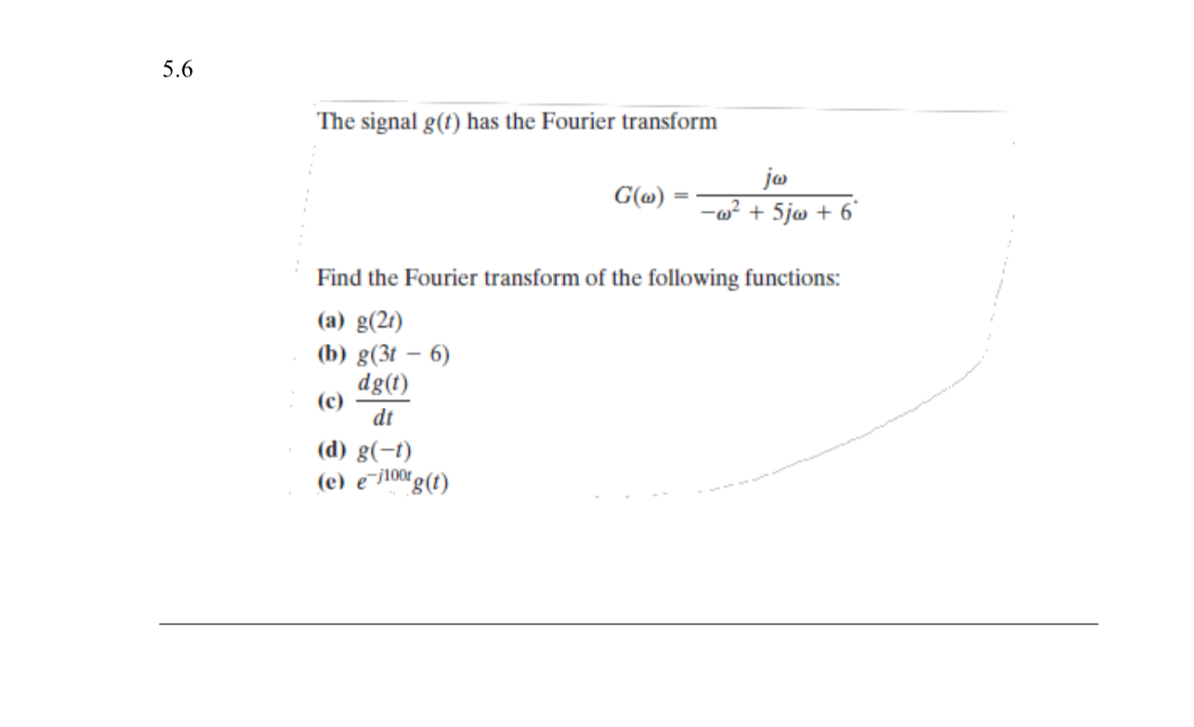 Solved The signal g(t) ﻿has the Fourier | Chegg.com