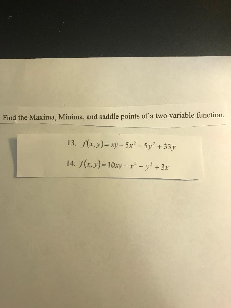 Solved Find the Maxima, Minima, and saddle points of a two | Chegg.com Solved Find the Maxima, Minima, and saddle points of a two | Chegg.com