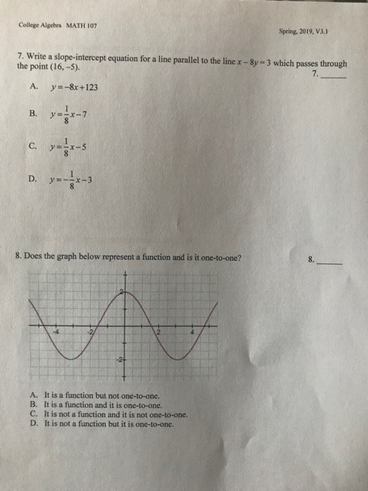 Solved College Algebra MATH 107 Spring. 2019, V3.1 7. Write | Chegg.com