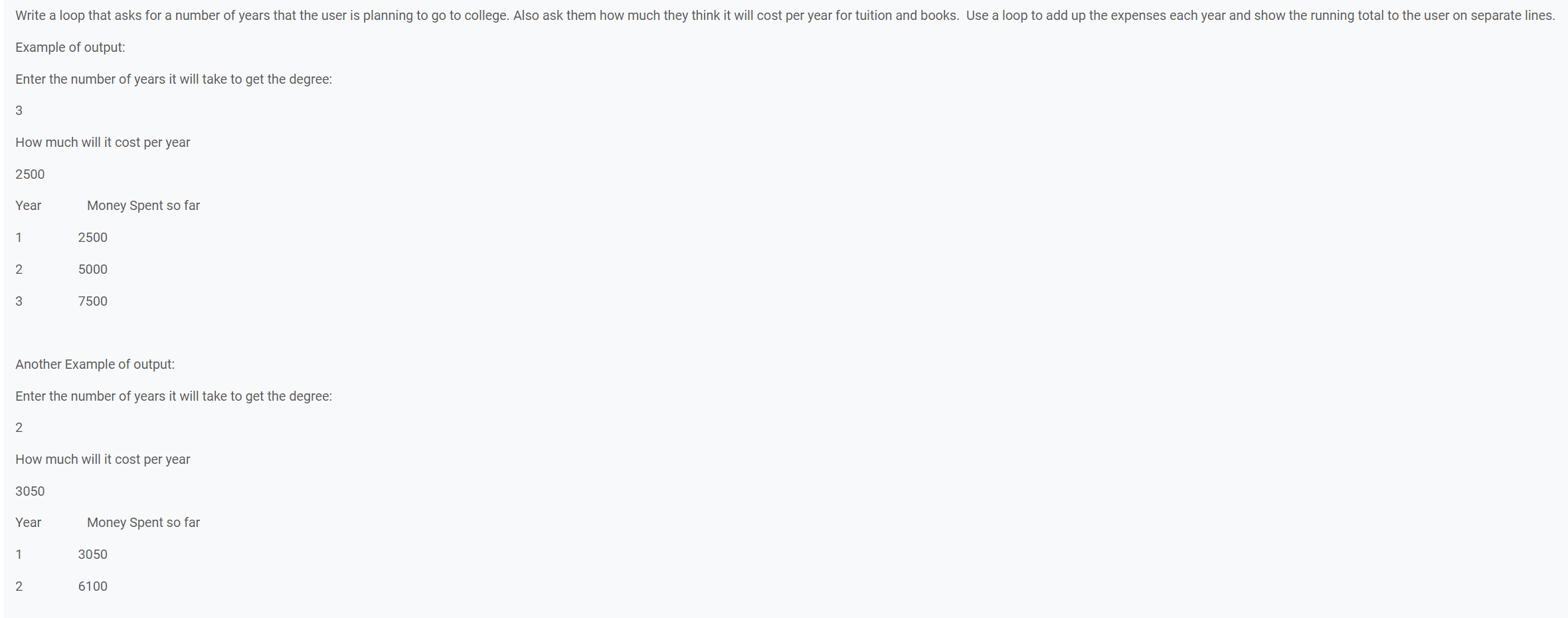 Solved Example of output: Enter the number of years it will | Chegg.com