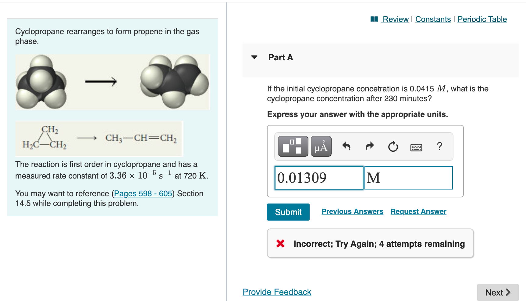 Solved A Review | Constants | Periodic Table Cyclopropane | Chegg.com