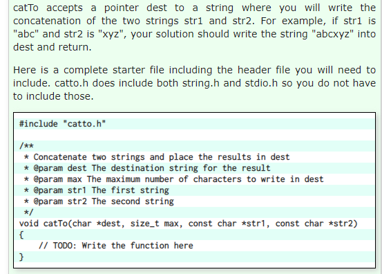 Solved catto accepts a pointer dest to a string where you | Chegg.com