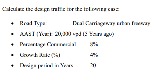 Calculate the design traffic for the following case: | Chegg.com