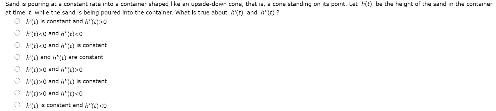 Solved Sand is pouring at a constant rate into a container | Chegg.com