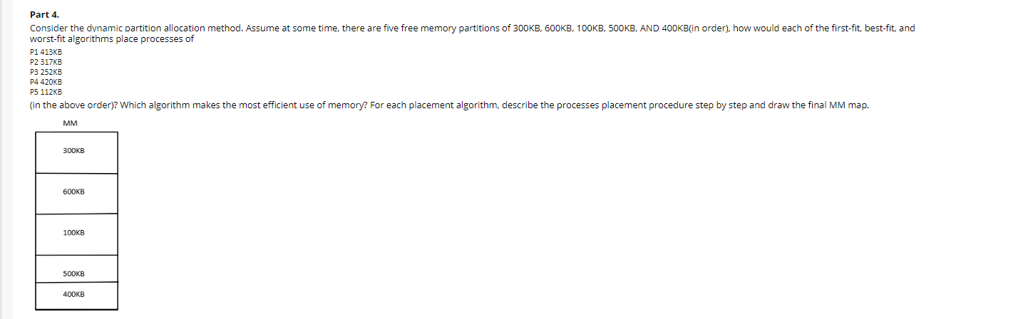 Solved Part 4. Consider the dynamic partition allocation | Chegg.com