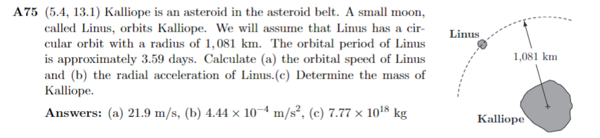 Solved Linus A75 (5.4, 13.1) Kalliope is an asteroid in the | Chegg.com