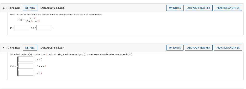 Solved 3. [-/2 points) DETAILS LARCALCET6 1.3.092. MY NOTES | Chegg.com