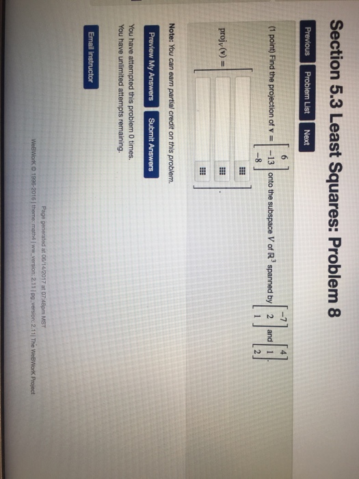 Solved Section 5.3 Least Squares: Problem 6 Previous Problem | Chegg.com