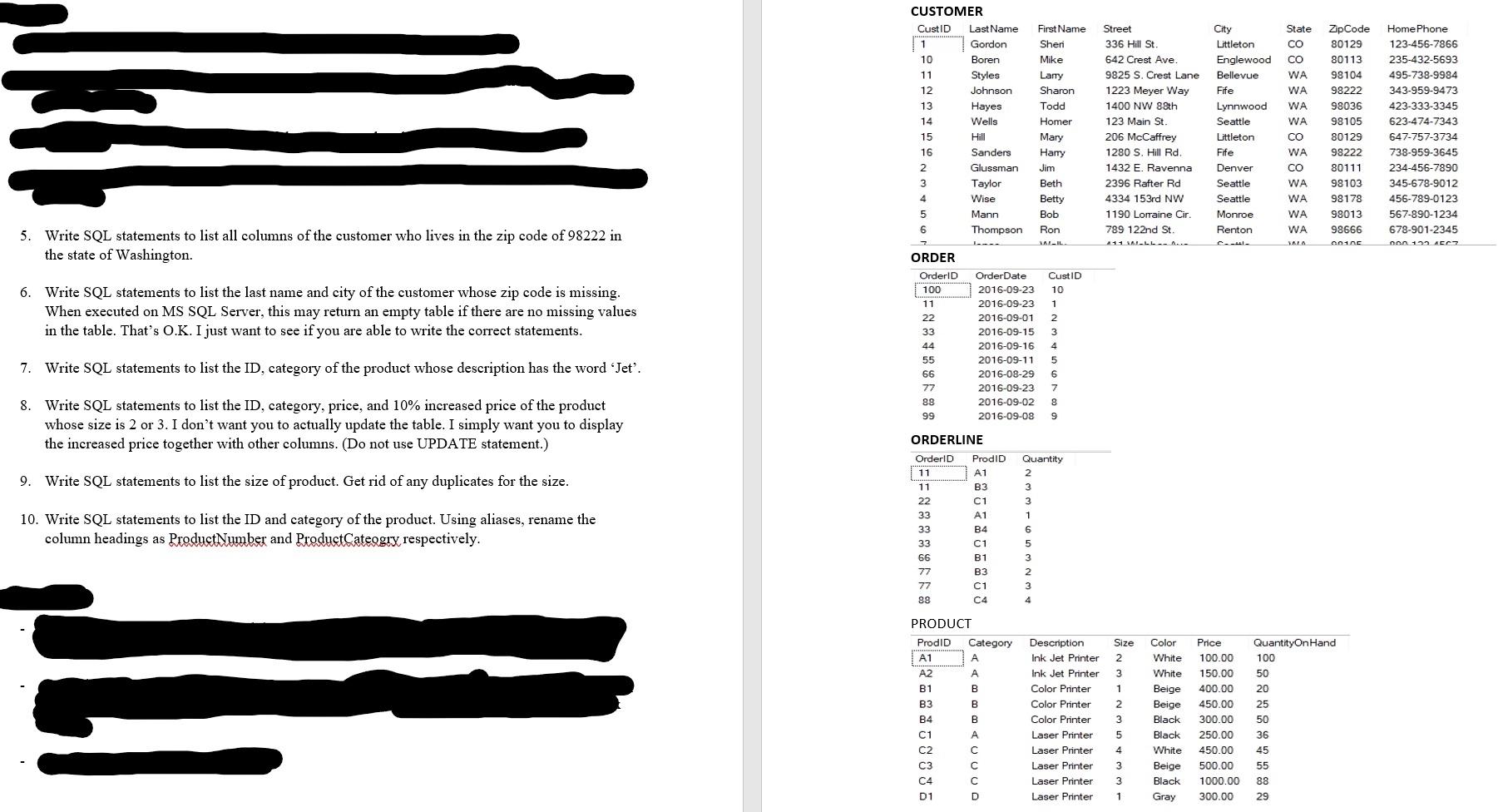 Solved 5. Write SQL statements to list all columns of the | Chegg.com