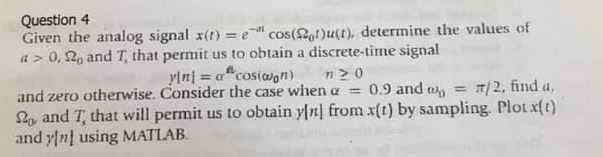 Solved Question 4 Given the analog signal x(t) = | Chegg.com
