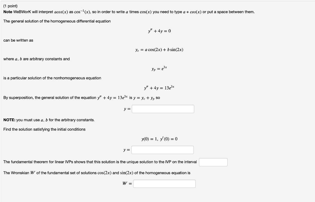 Solved Note WeBWorK Will Interpret Acos x As Cos 1 x So Chegg