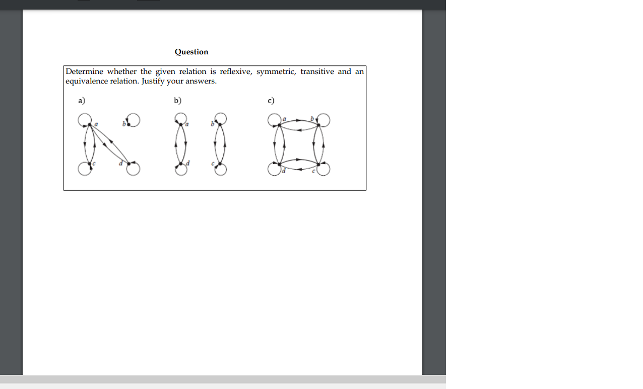 Solved Determine whether the given relation is reflexive, | Chegg.com