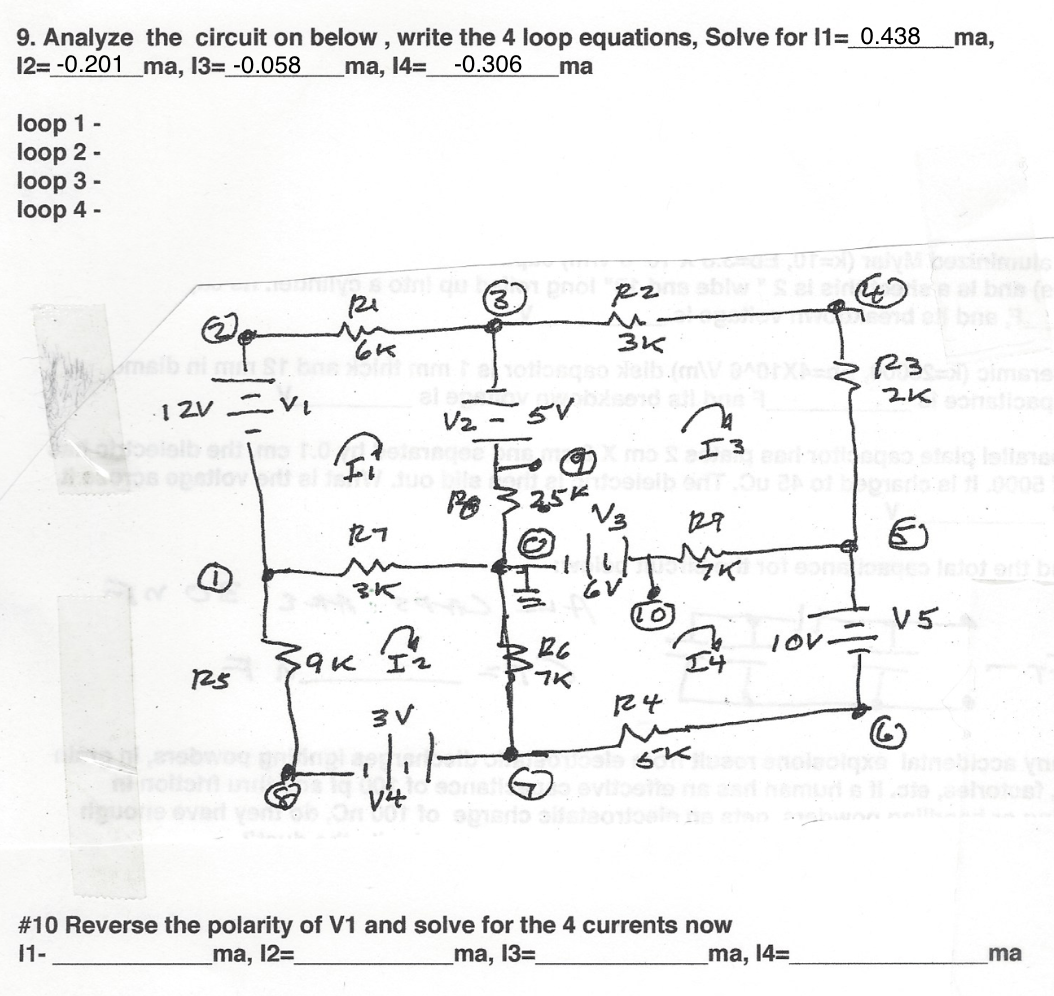 Solved 9. Analyze the circuit on below , write the 4 loop | Chegg.com