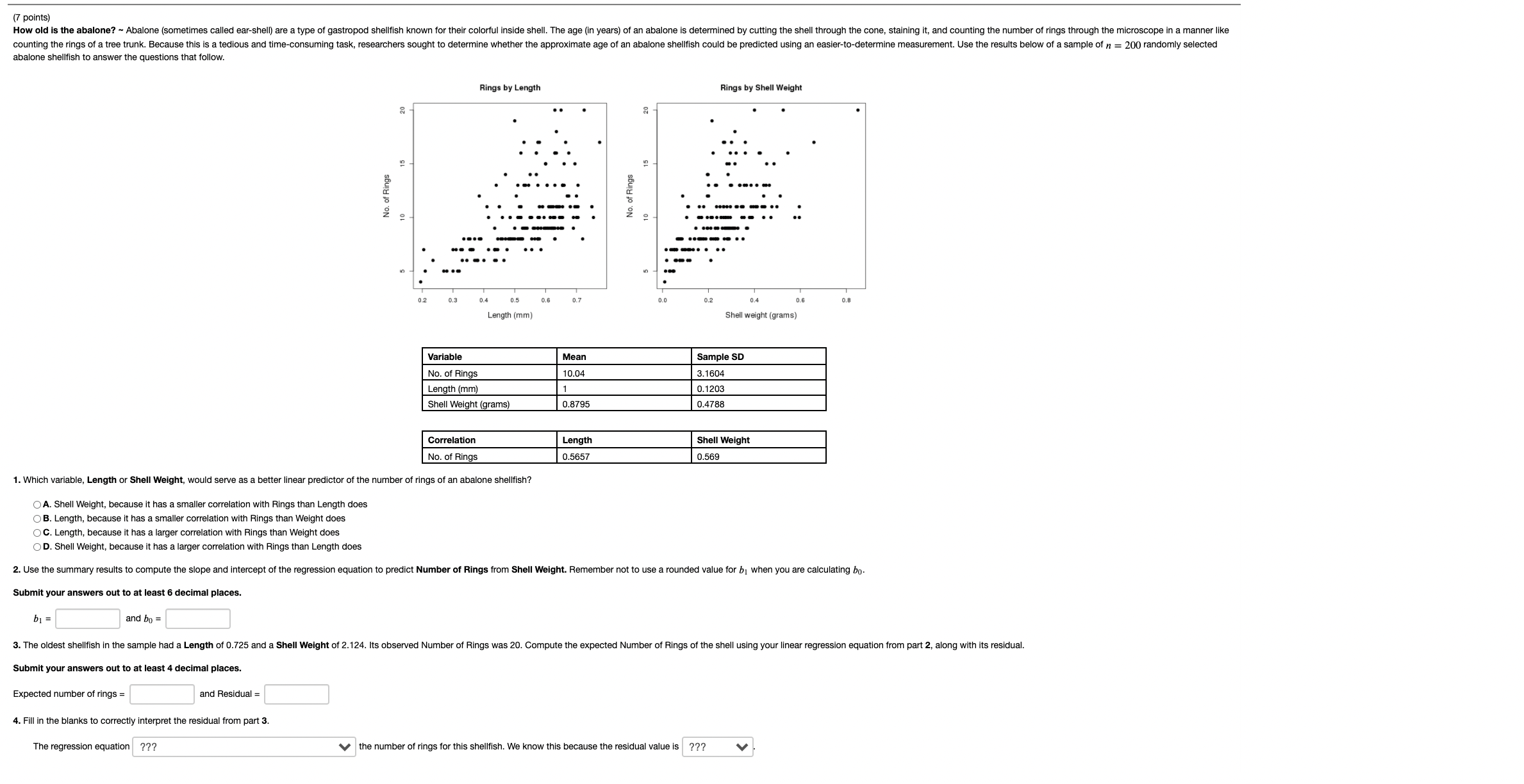 Solved (7 points) How old is the abalone? - Abalone | Chegg.com