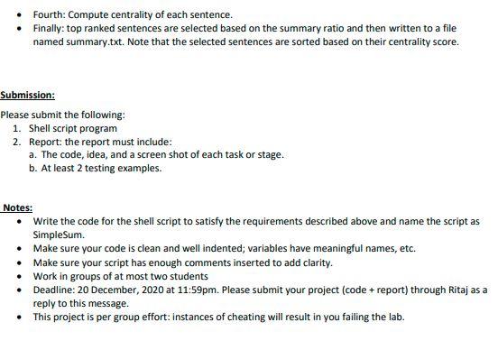 Shell Scripting Project – Text Summarization | Chegg.com