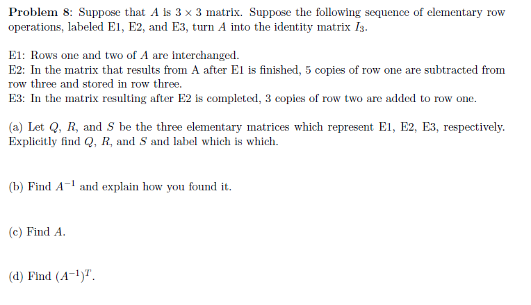 Solved Problem 8: Suppose that A is 3 x 3 matrix. Suppose | Chegg.com