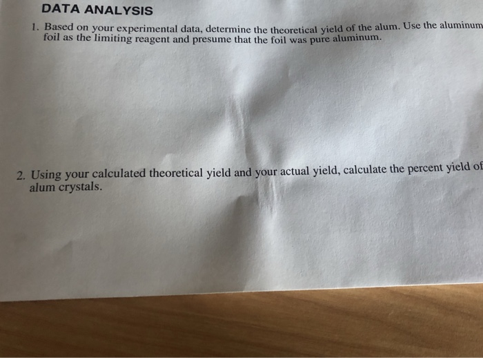 Solved DATA ANALYSIS 1. Based on your experimental data, | Chegg.com