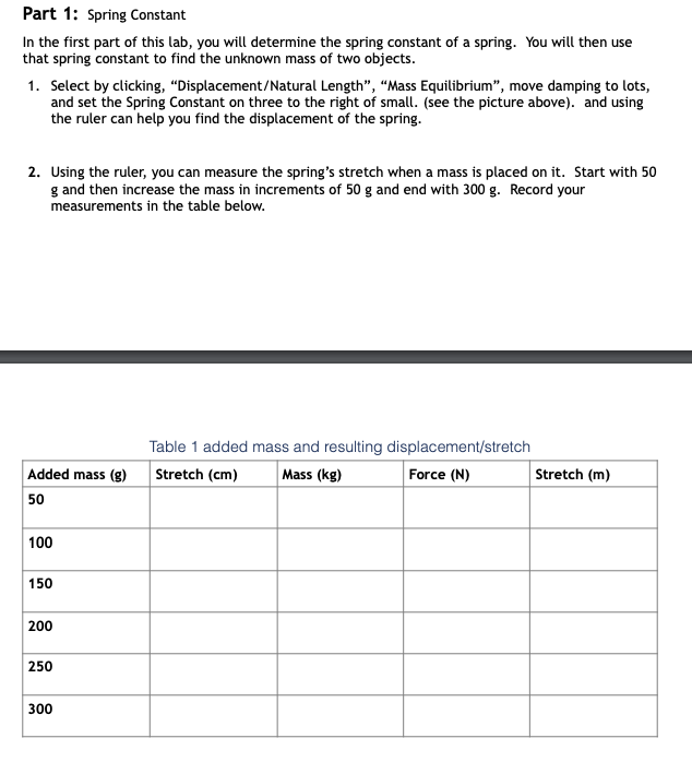 Part 1: Spring Constant In the first part of this | Chegg.com