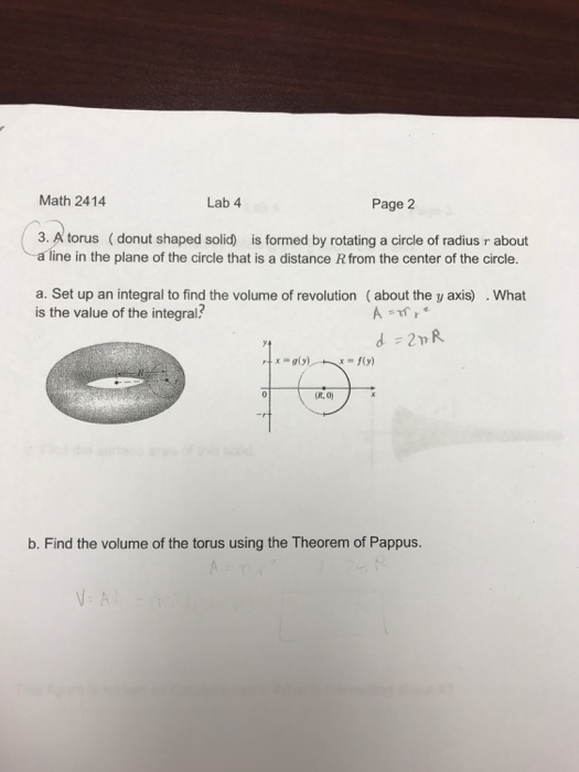 Solved Math 2414 Lab 4 Page 2 3. A torus (donut shaped | Chegg.com