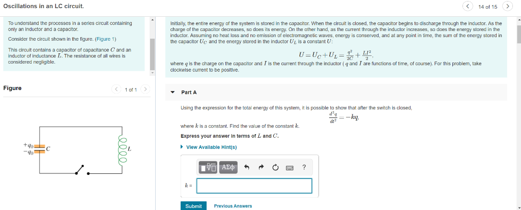 Solved Oscillations in an LC circuit. 14 of 15 To understand | Chegg.com