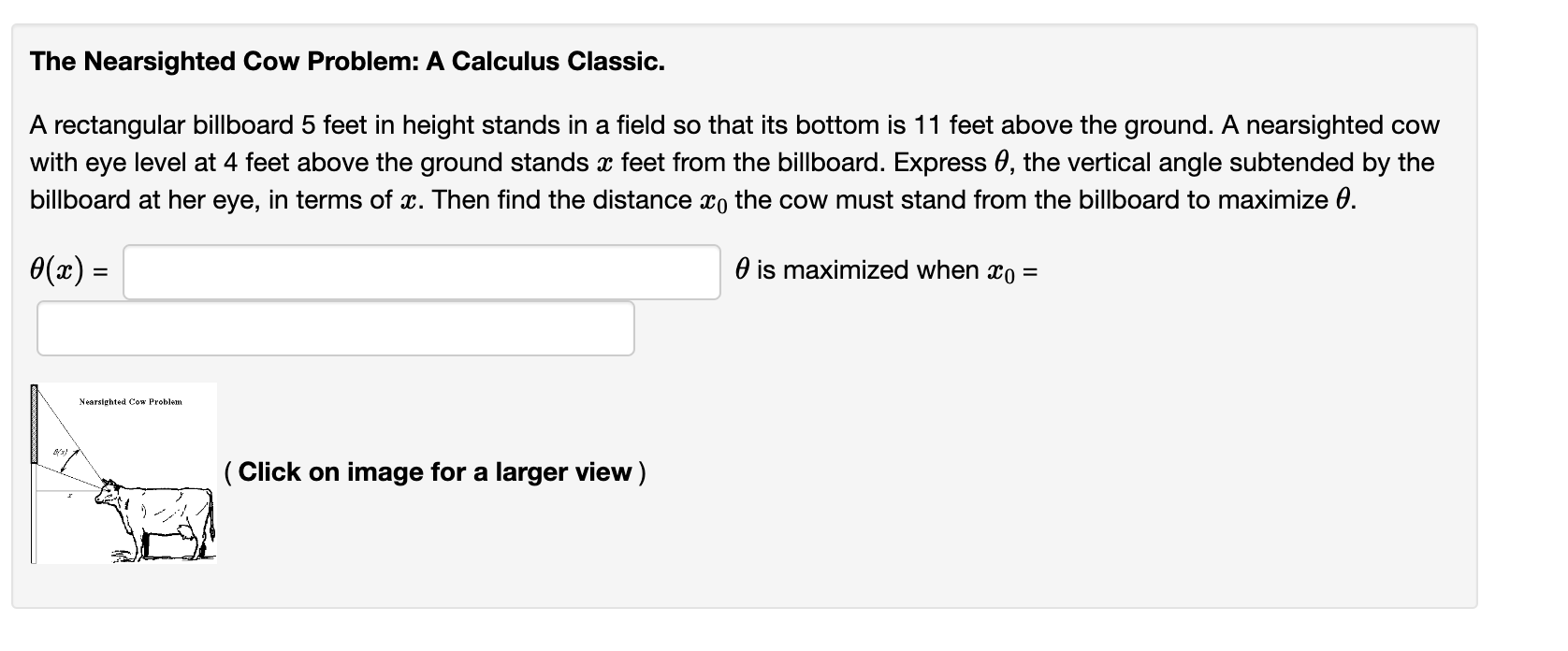 Solved The Nearsighted Cow Problem: A Calculus Classic. A | Chegg.com