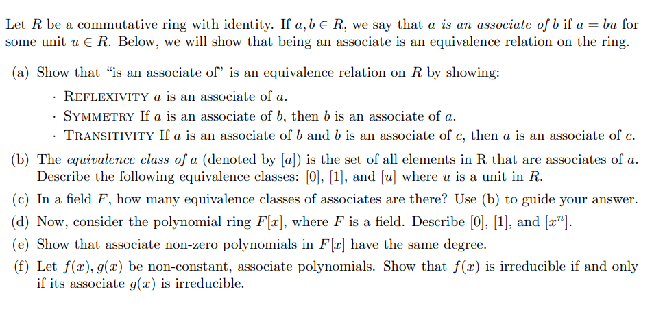 Solved Let R be a commutative ring with identity. If a,b∈R, | Chegg.com