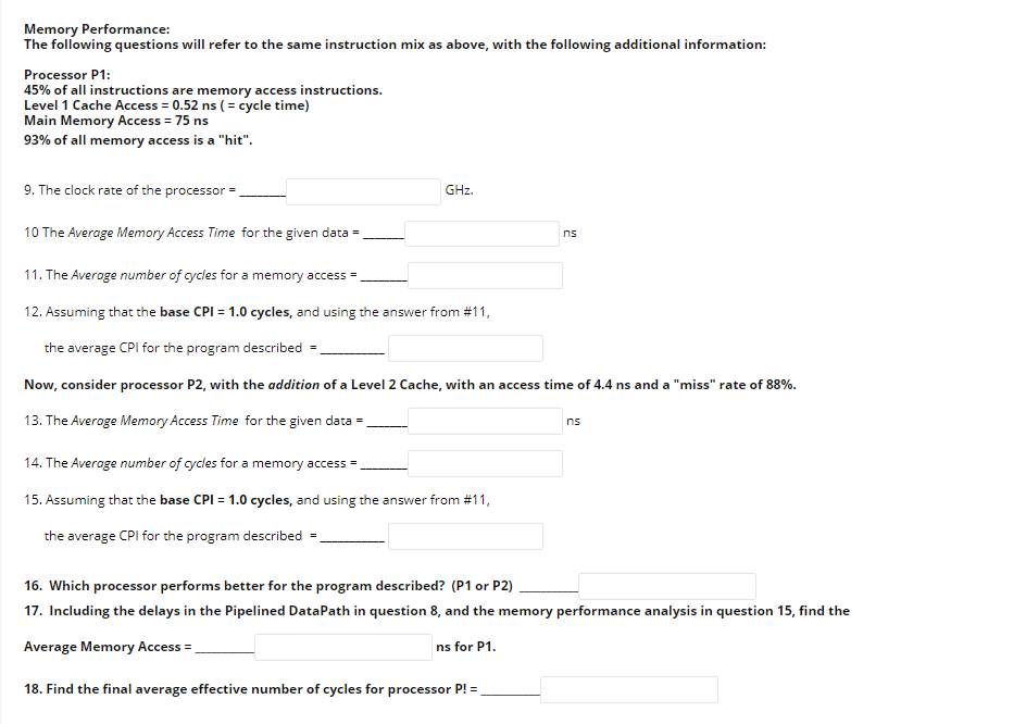 Solved Memory Performance: The following questions will | Chegg.com