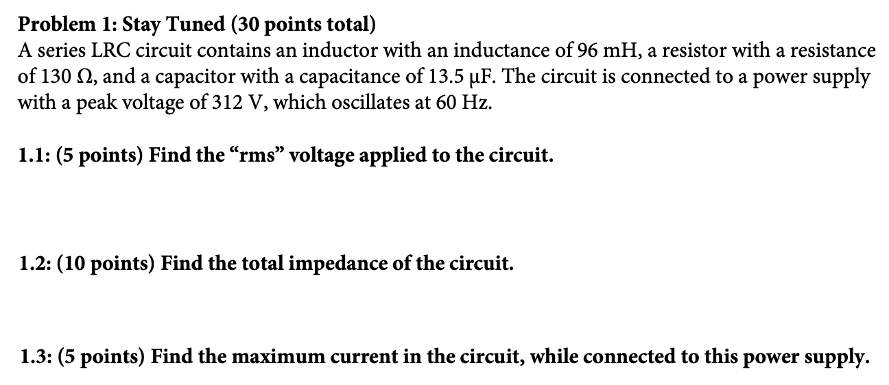 Solved A series LRC circuit contains an inductor with an | Chegg.com