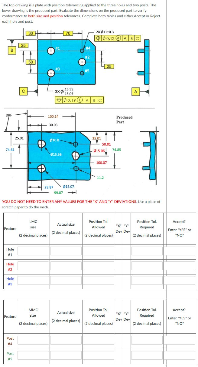 Solved The top drawing is a plate with position tolerancing | Chegg.com