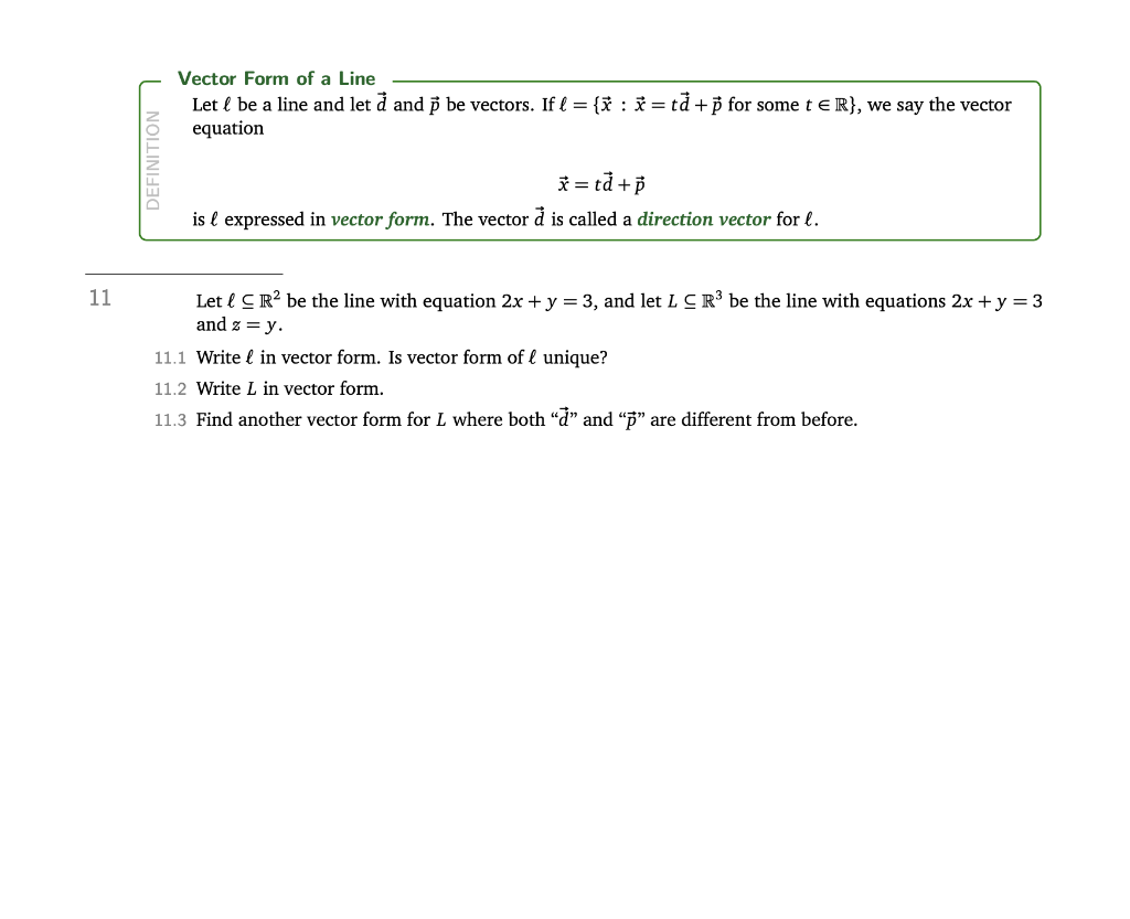 Solved Vector Form of a Line Let ℓ be a line and let d and p | Chegg.com