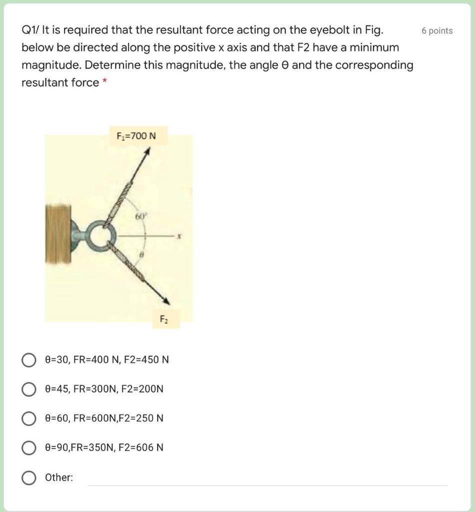 Solved 6 points Q1/ It is required that the resultant force | Chegg.com