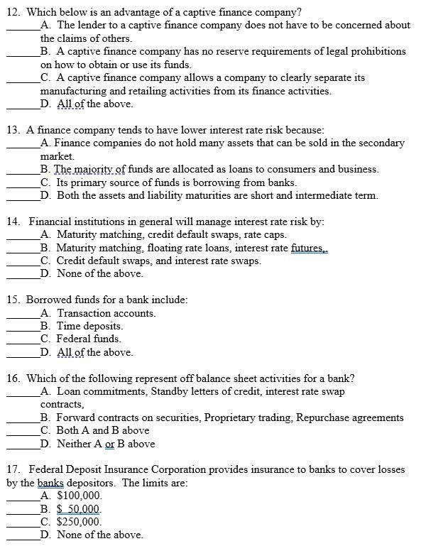 Solved 12. Which below is an advantage of a captive finance | Chegg.com