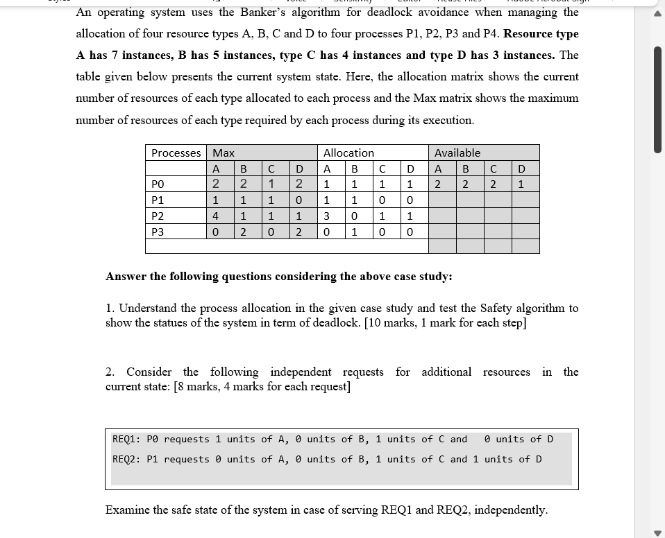 Solved An operating system uses the Banker's algorithm for | Chegg.com
