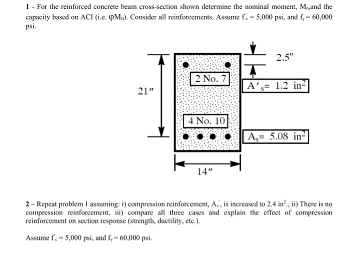 Solved 1 For the reinforced concrete beam cross-section | Chegg.com