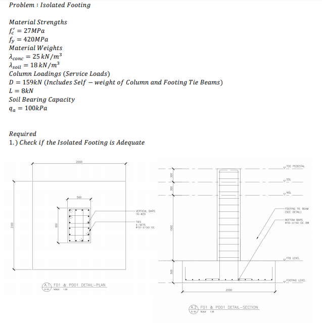 Solved Problem: Isolated Footing Material Strengths f' = | Chegg.com