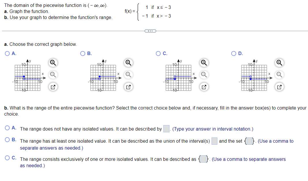 Solved The domain of the piecewise function is (−∞,∞). a. | Chegg.com