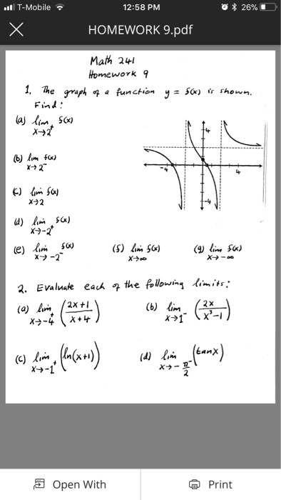 Solved T-Mobile 12:58 PM HOMEWORK 9.pdf Math 241 omework 9 | Chegg.com
