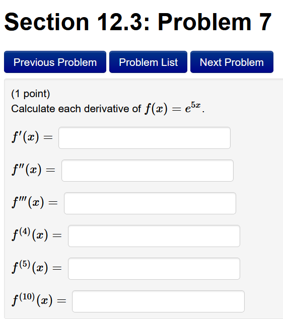 Solved 1 Point Calculate Each Derivative Of F X E5x