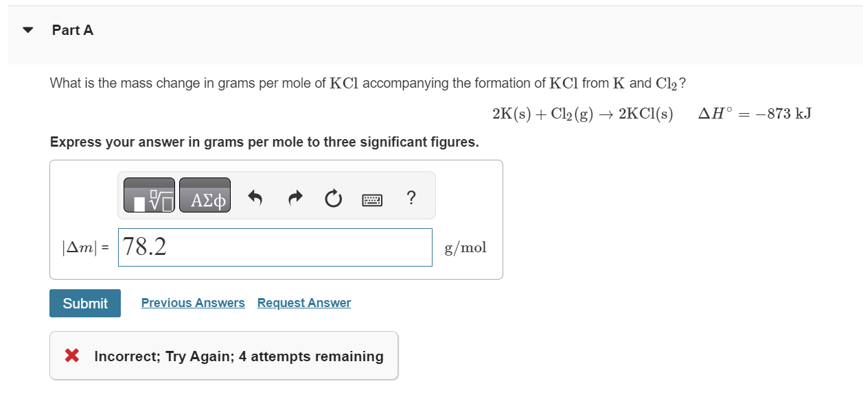 Solved 2 K( s)+Cl2( g)→2KCl(s)ΔH∘=−873 kJ Express your | Chegg.com