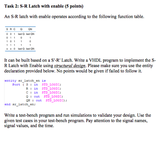 Solved Task 2: S-R Latch with enable (5 points) An S-R latch | Chegg.com