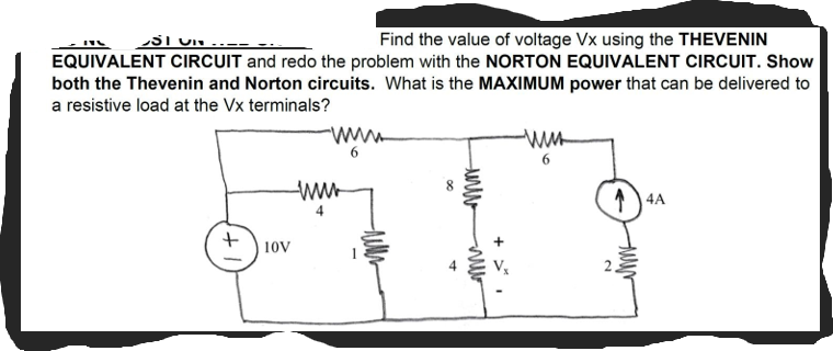 Solved STON Find the value of voltage Vx using the THEVENIN | Chegg.com