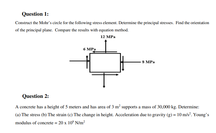 Solved Construct the Mohr's circle for the following stress | Chegg.com