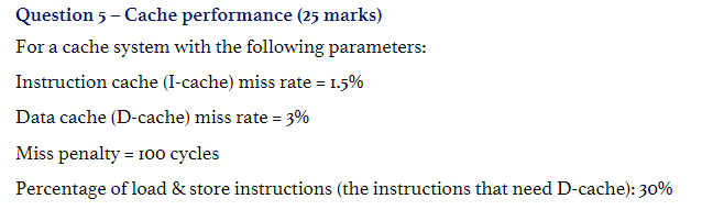 Solved Question 5 - Cache performance (25 marks) For a cache | Chegg.com