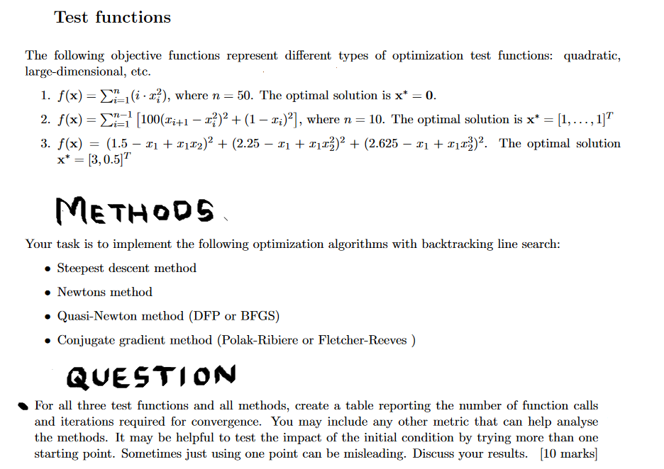 Solved Test functions The following objective functions | Chegg.com