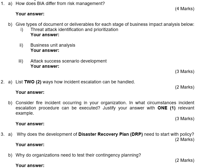 Solved 1. a) How does BIA differ from risk management? (4 | Chegg.com