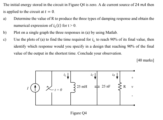 Solved The initial energy stored in the circuit in Figure Q4 | Chegg.com