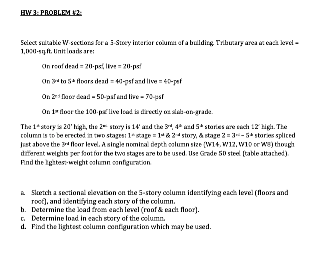 HW 3: PROBLEM #2: Select suitable W-sections for a | Chegg.com