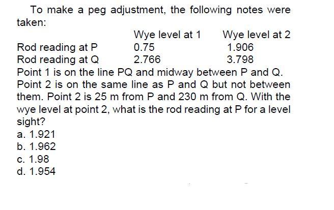 Solved To make a peg adjustment, the following notes were | Chegg.com